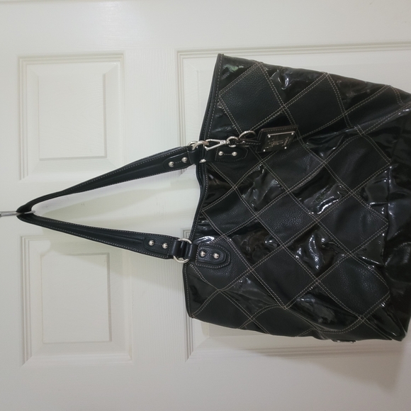 Tignanello | Bags | Elegant Black Quilted Tote With Glossy Finish ...